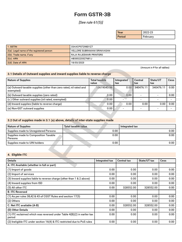 Filed: Form GSTR-3B | PDF | Public Law | Money