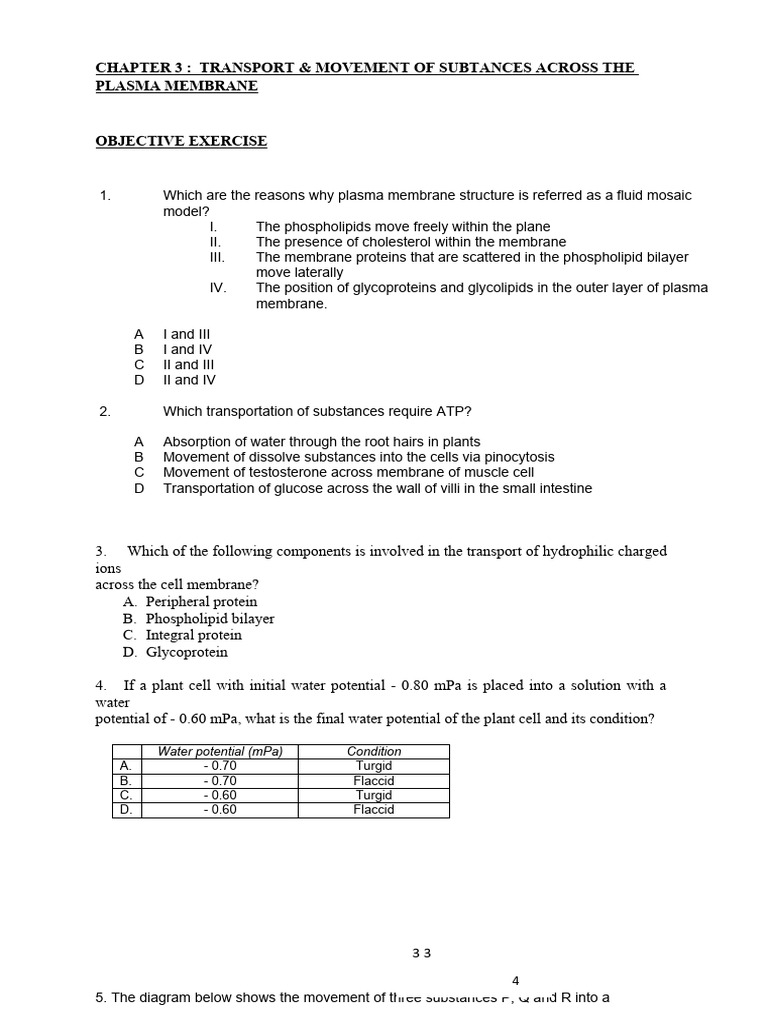 STPM Chapter 3 Exercises | PDF | Cell Membrane | Membrane Biology