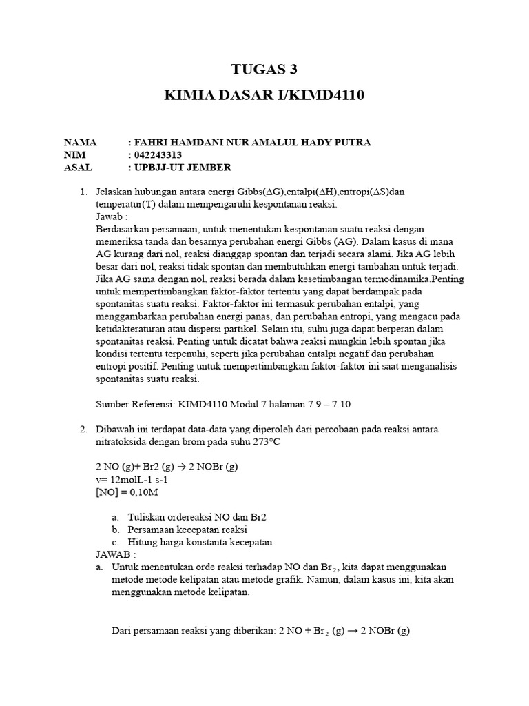 Tugas 3 Kimia Dasar | PDF