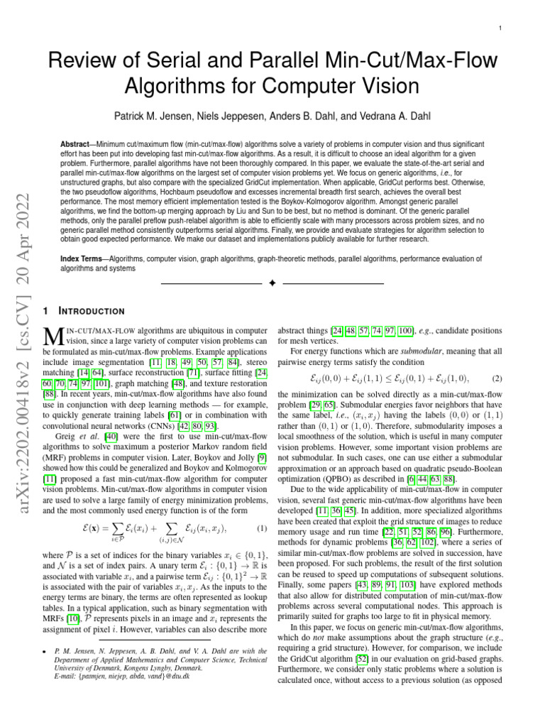 Review of Serial and Parallel Min-Cut/Max-Flow Algorithms For Computer Vision | PDF | Image ...