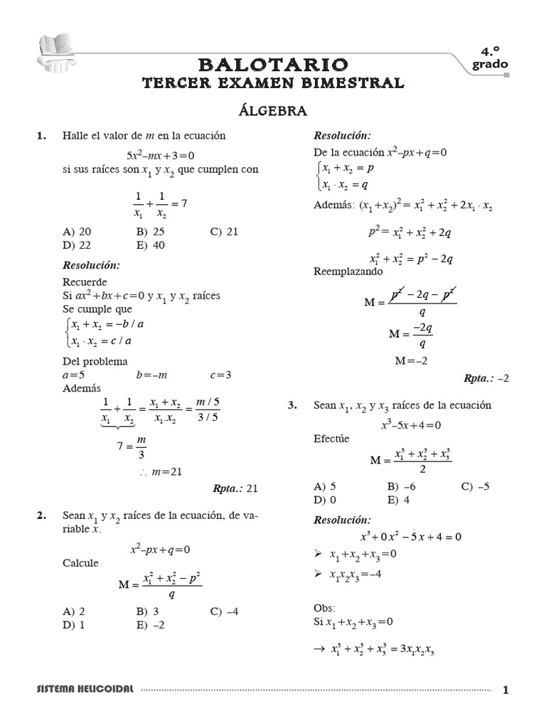 Álgebra - 4°-III Bal-Bim - 18 | PDF | Matemáticas | Álgebra