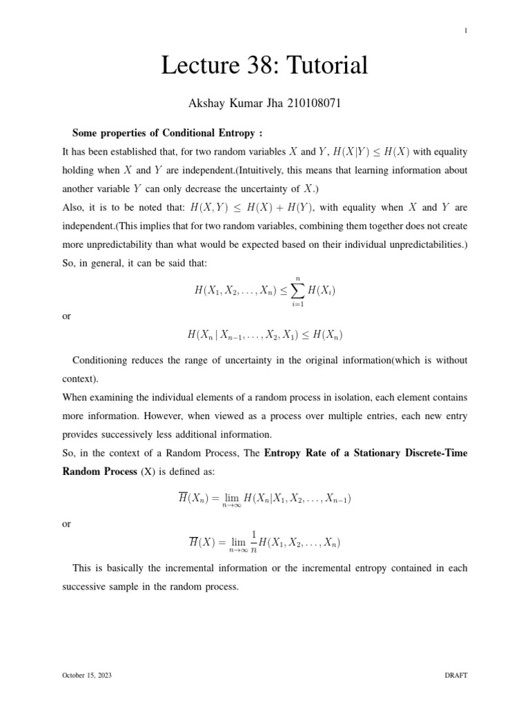 Lec38 - 210108071 - AKSHAY KUMAR JHA | PDF | Sampling (Signal Processing) | Stochastic Process