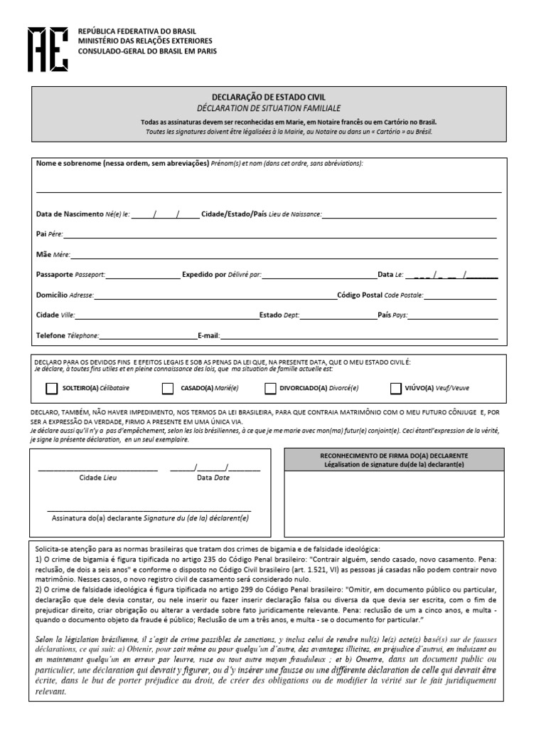 Formulario Certificado de Celibato | PDF | Crimes | Crime e Violência