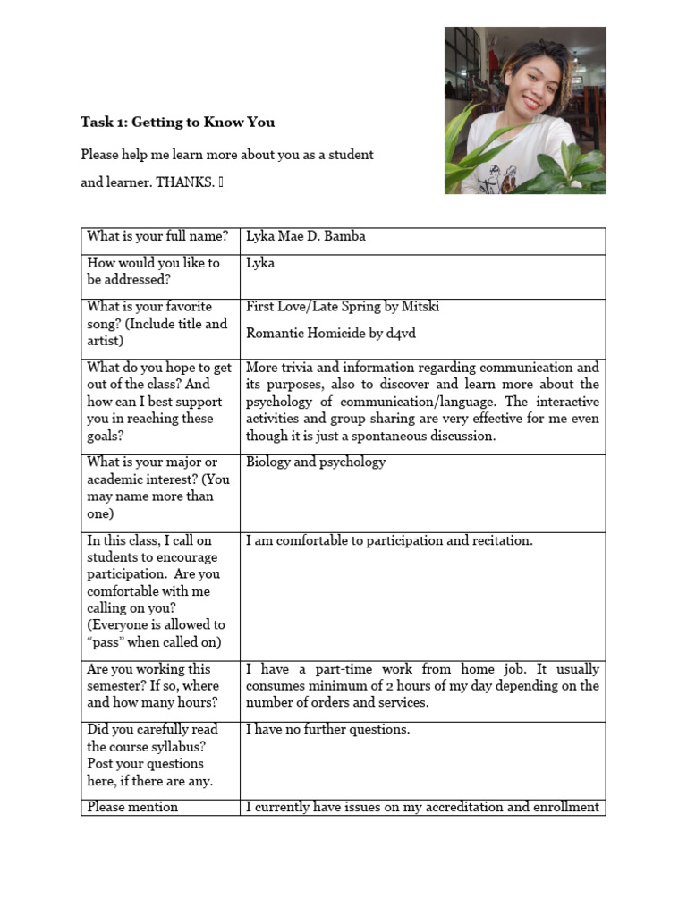 Activity 1 Getting To Know You - Bamba | PDF | Communication ...