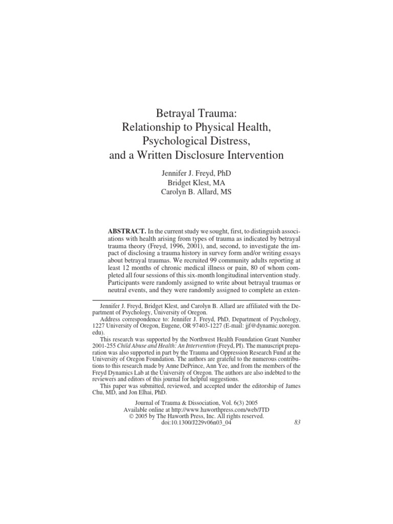Freyd 2005 | PDF | Psychological Trauma | Mental Disorder