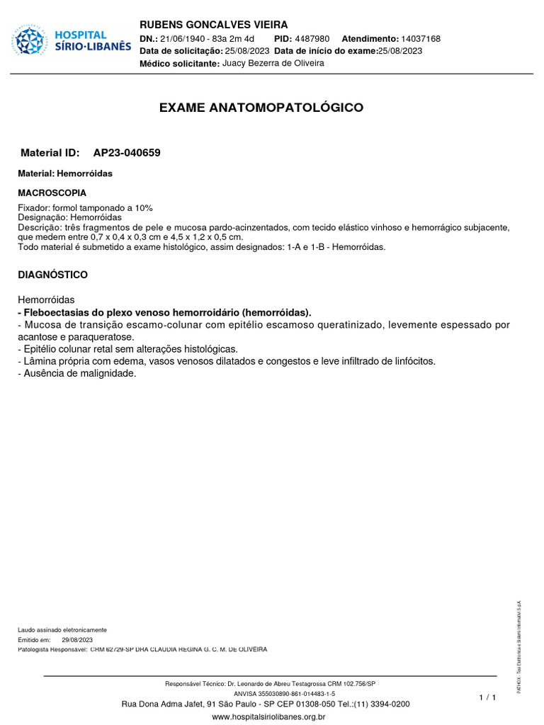 Peça Cirúrgica Exame Anátomo Patológico | PDF