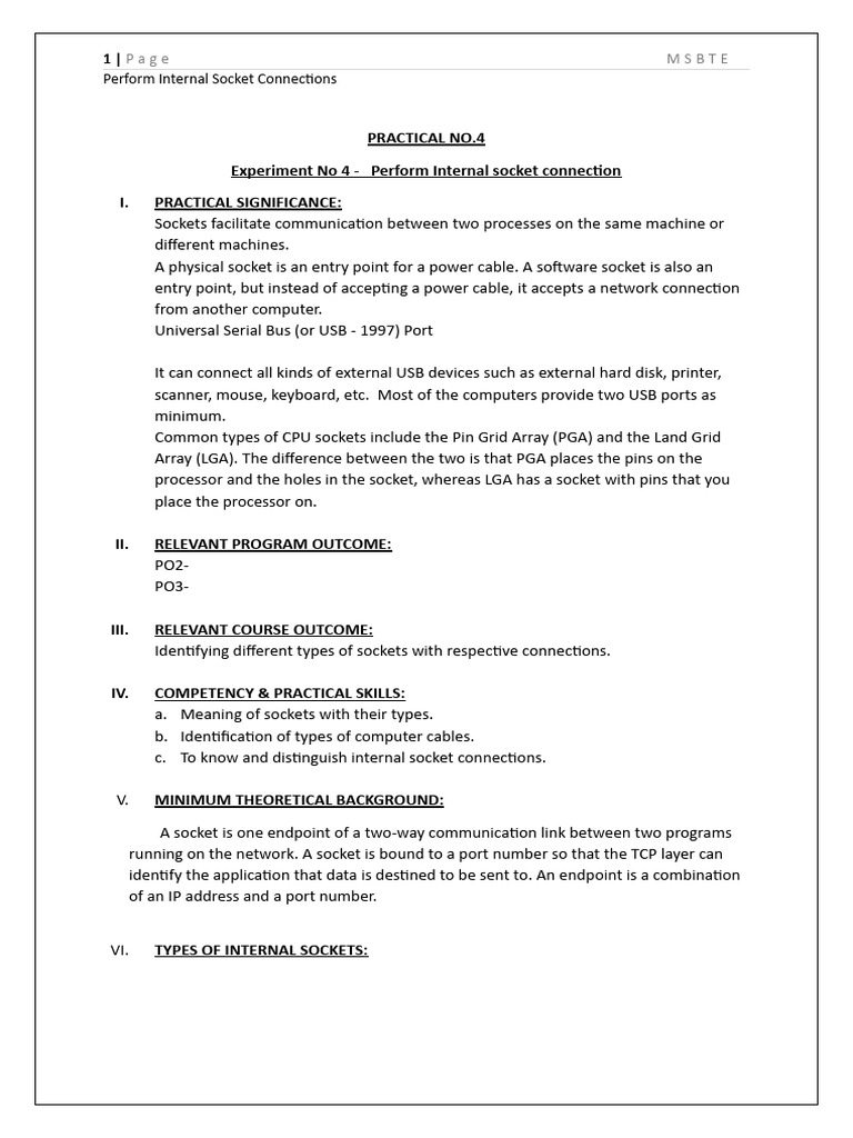 Internal Socket Connection Guide | PDF | Network Socket | Usb