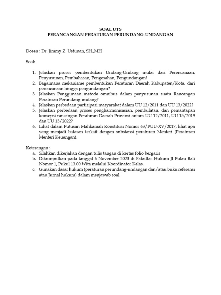 SOAL UTS Perancangan PerUUan | PDF