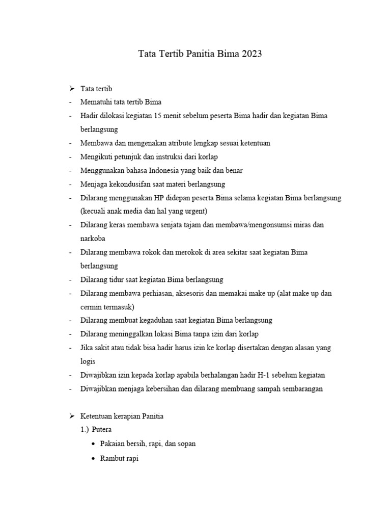 Sop Panitia Bima 2023 | PDF