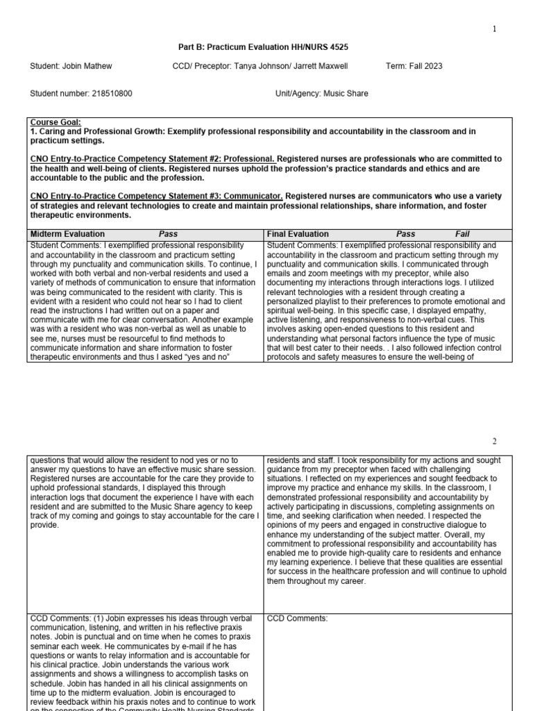 Jobin Mathew 4525 Evaluation Fall 2023 1 | PDF | Nursing | Communication
