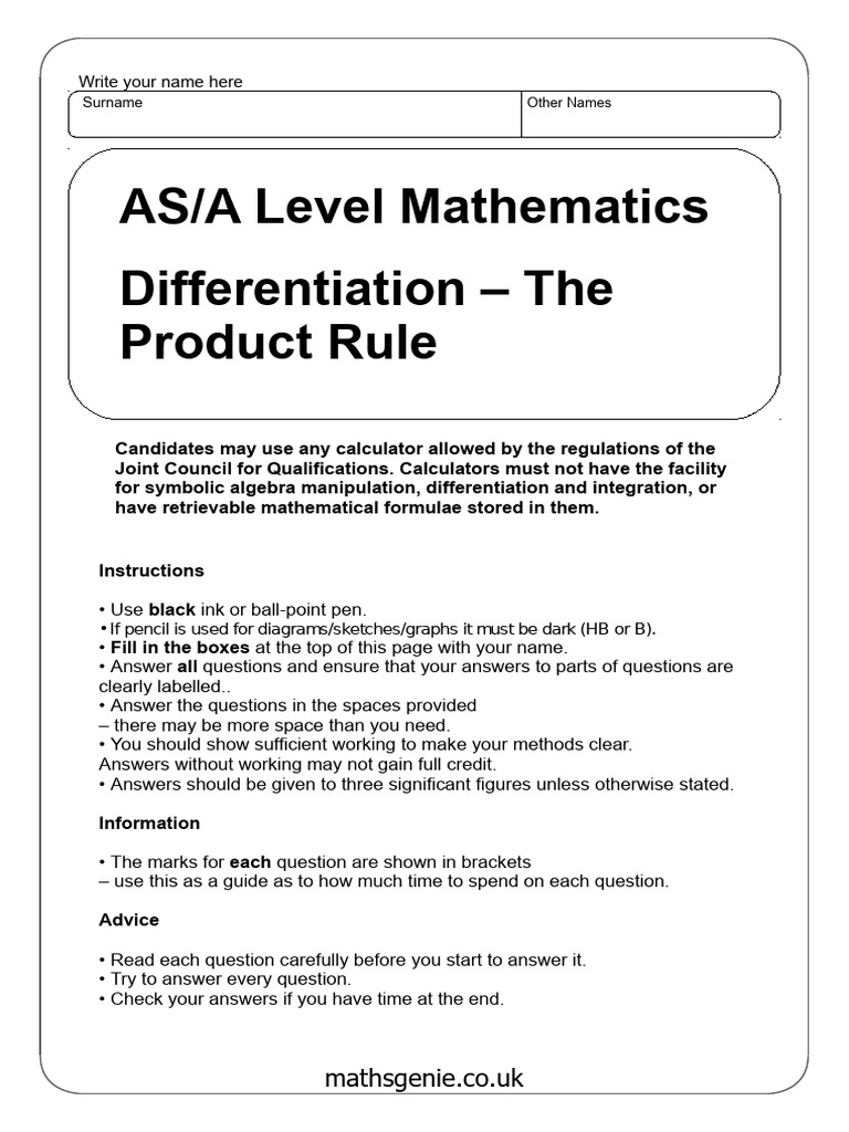 A Pure Differentiation Product Rule | PDF | Tangent | Mathematics