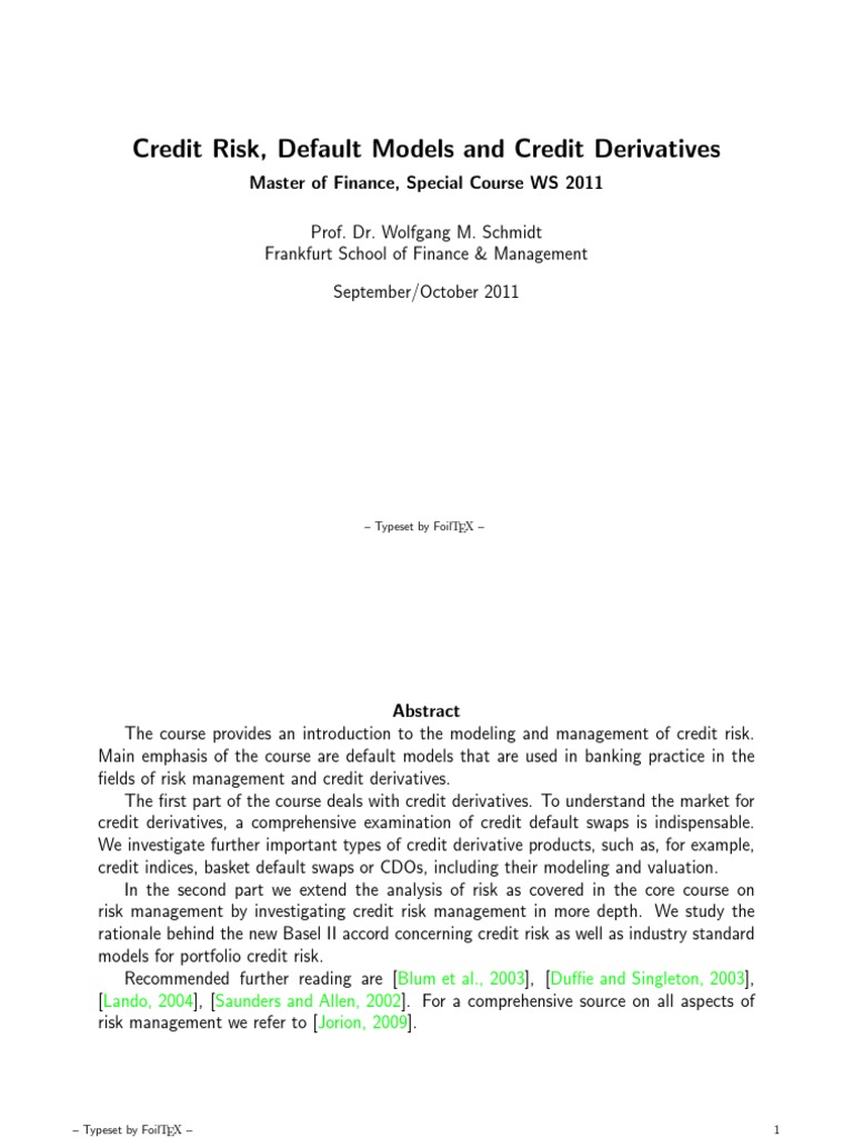 Credit Risik Default Models Credit Derivatives | PDF | Bonds (Finance ...