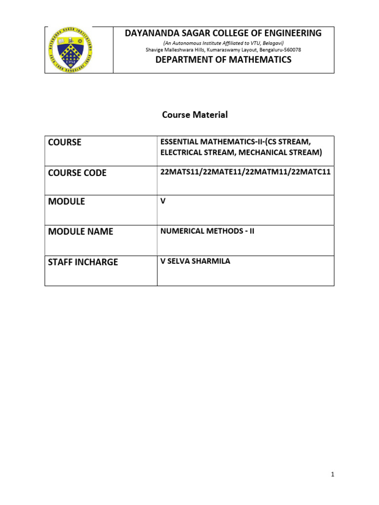 Ii Sem Module 5 Numerical Methods Ii Notes Pdf Numerical Analysis