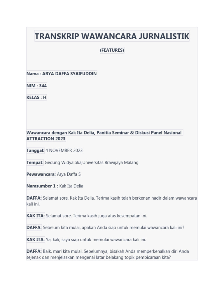 Transkrip Wawancara Jurnalistik | PDF