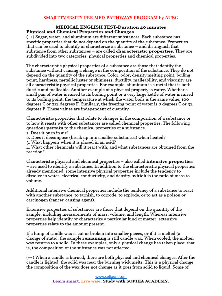 Med. English Test | PDF | Chemical Substances | Water