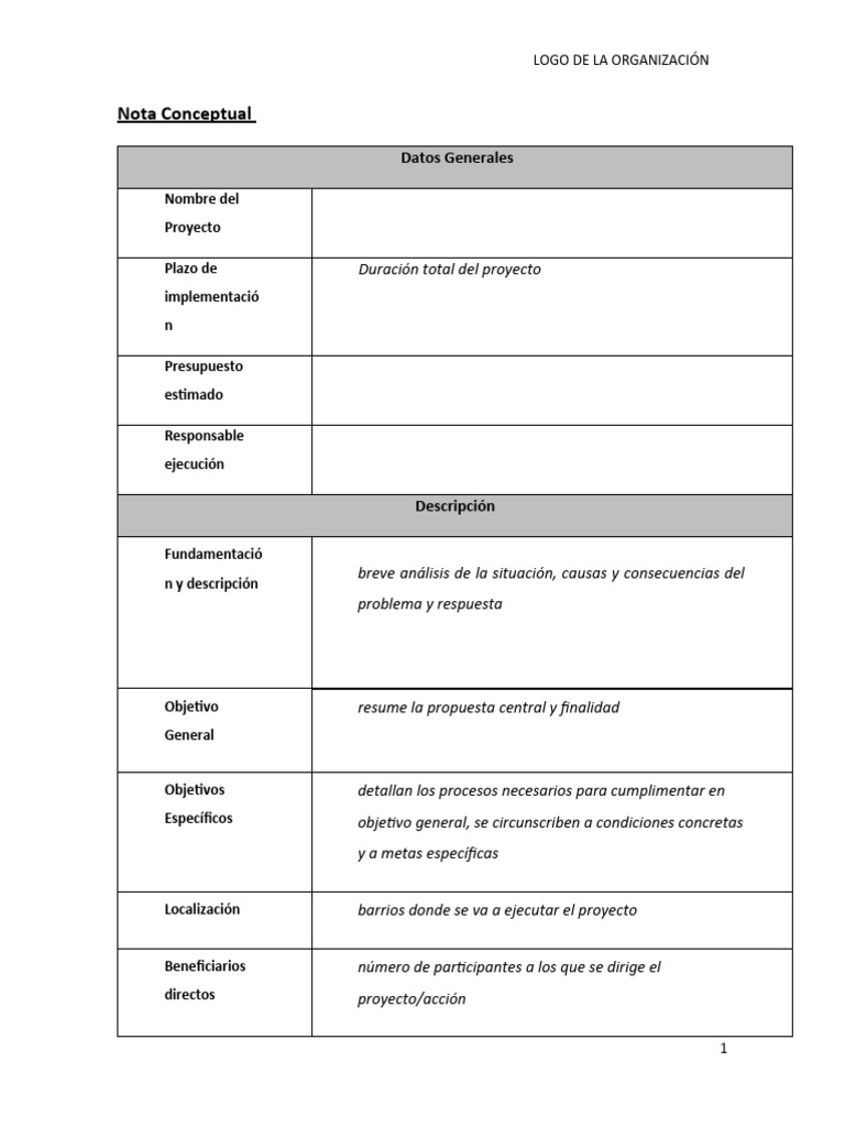 Template Nota Conceptual | PDF