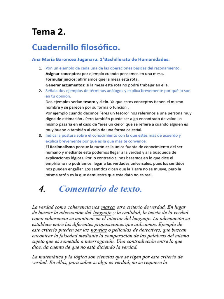 Cuadernillo Filosofía Tema 2 | PDF | Verdad | Conocimiento
