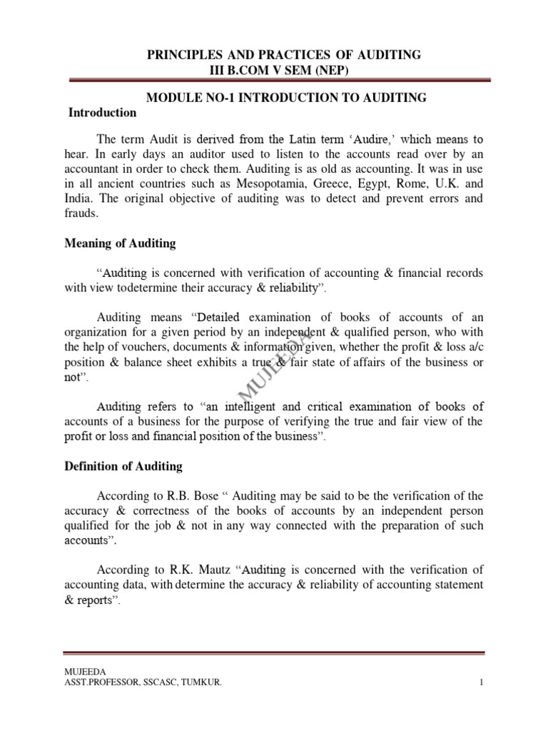 Unit 1 Introduction To Auditing | PDF | Audit | Accounting