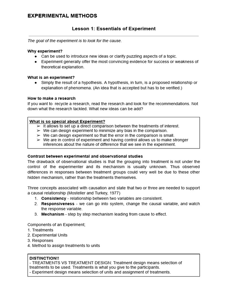 Lesson 1 - Essentials of Experiment | PDF | Experiment | Observational Error