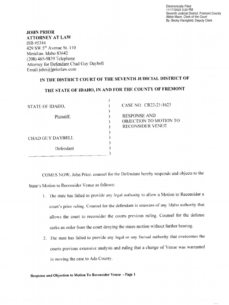 Response and Objection To Motion To Reconsider Venue | PDF ...