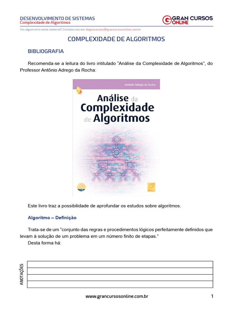 Análise da Complexidade de Algoritmos | PDF | Algoritmos | Vetor euclidiano