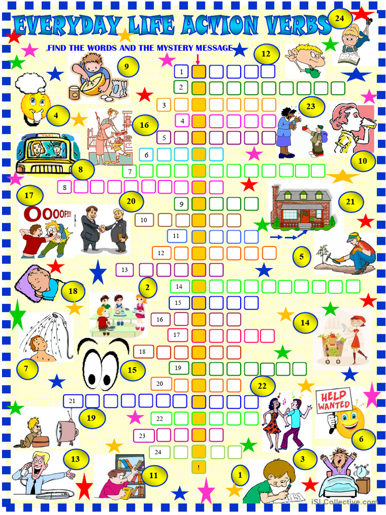Action Verbs Crossword Puzzle Challenge | PDF | Puzzles | Games Of ...