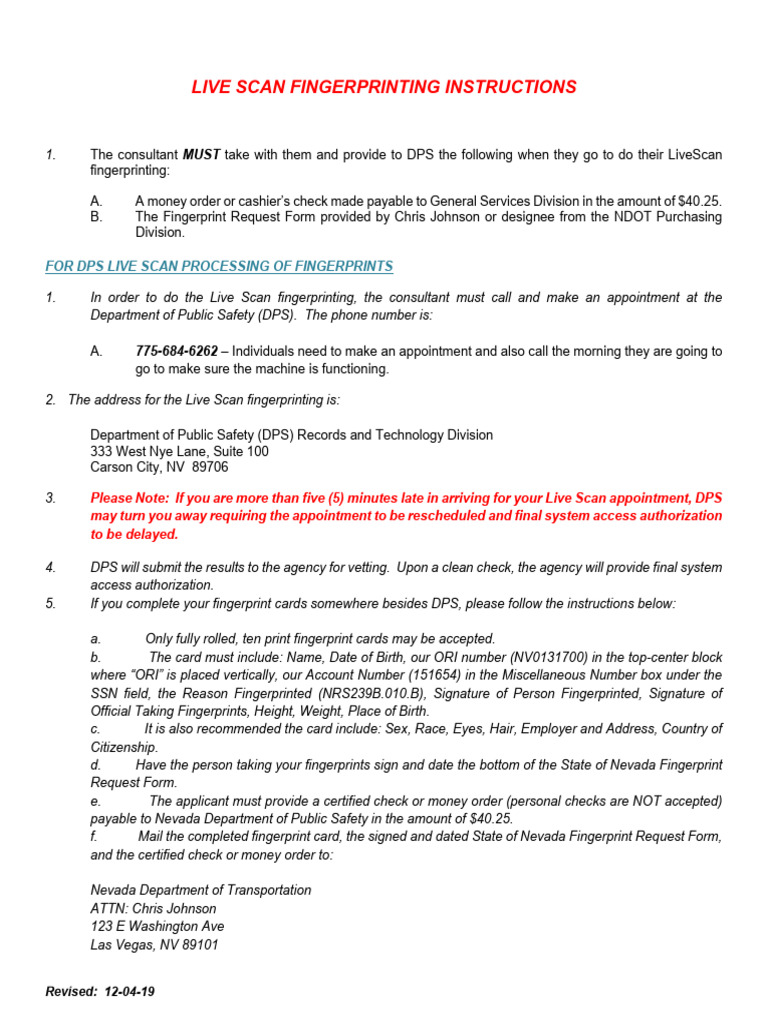 Background Check Instructions - LiveScan | PDF | Fingerprint | Nevada