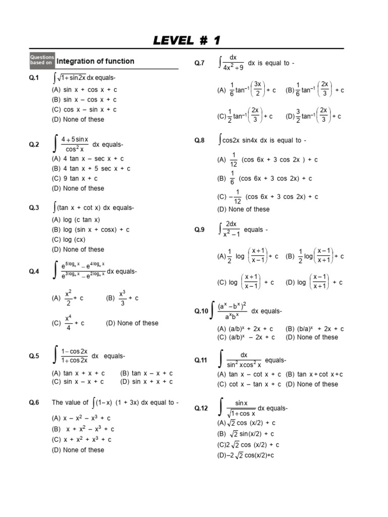 01 Indefinite Integration | PDF | Physical Quantities | Mathematical Relations