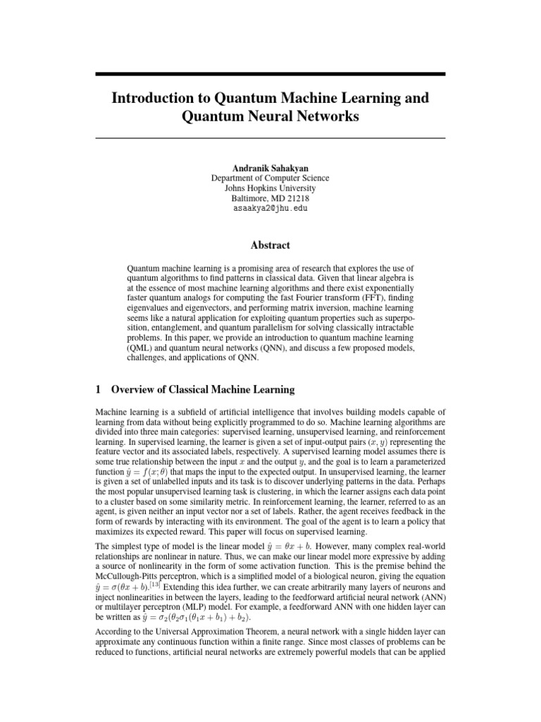 Intro To QMLand QNN | PDF | Quantum Computing | Machine Learning