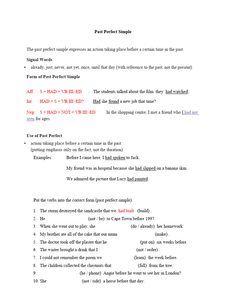 Past Perfect Simple | PDF