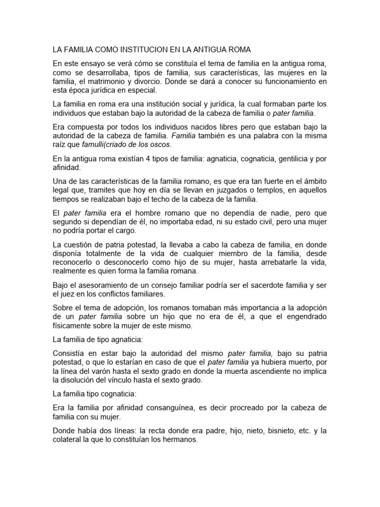 Ensayo de Familia en Roma | PDF | Familia | Divorcio