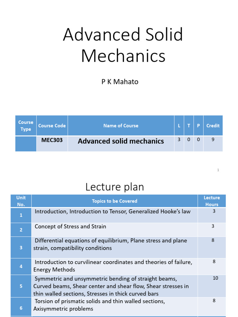 Advanced Solid Mechanics Course | PDF | Stress (Mechanics) | Elasticity ...