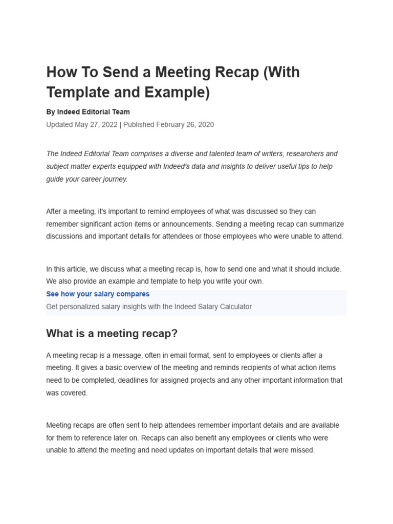 How To Send A Meeting Recap (With Template and Example) | PDF | Social ...