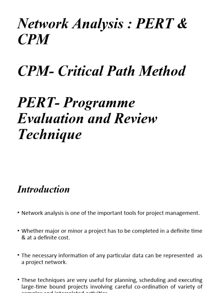 Network Analysis - PERT N CPM | PDF | Project Management