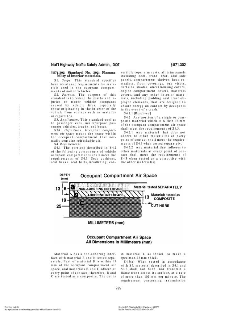 FMVSS 302 Flammability Standards | PDF | Vehicles | Manufactured Goods