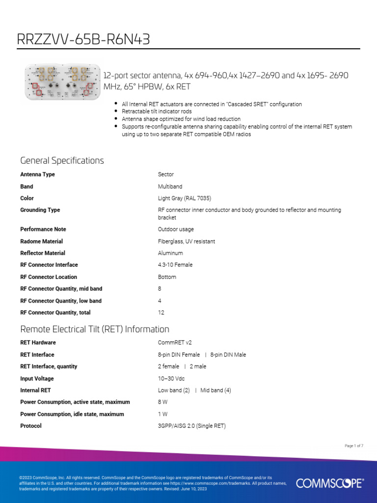 Commscope RRZZVV-65B-R6N43 | PDF | Wireless | Electrical Engineering