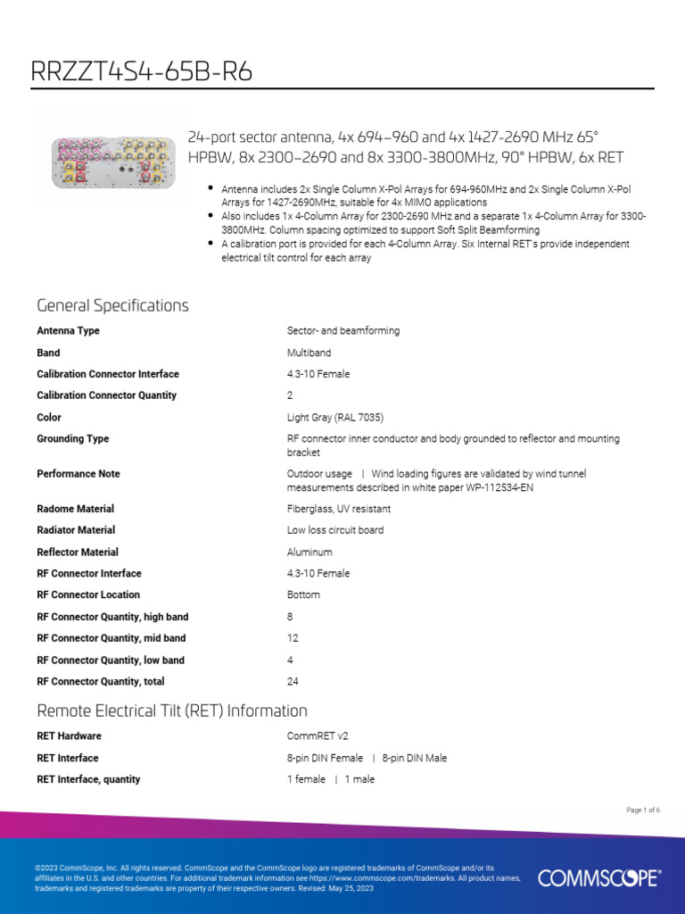 Commscope RRZZT4S4-65B-R6 | PDF | Antenna (Radio) | Radio