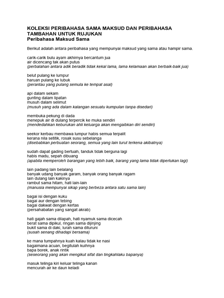Peribahasa dengan Maksud Serupa | PDF | Griya & Taman