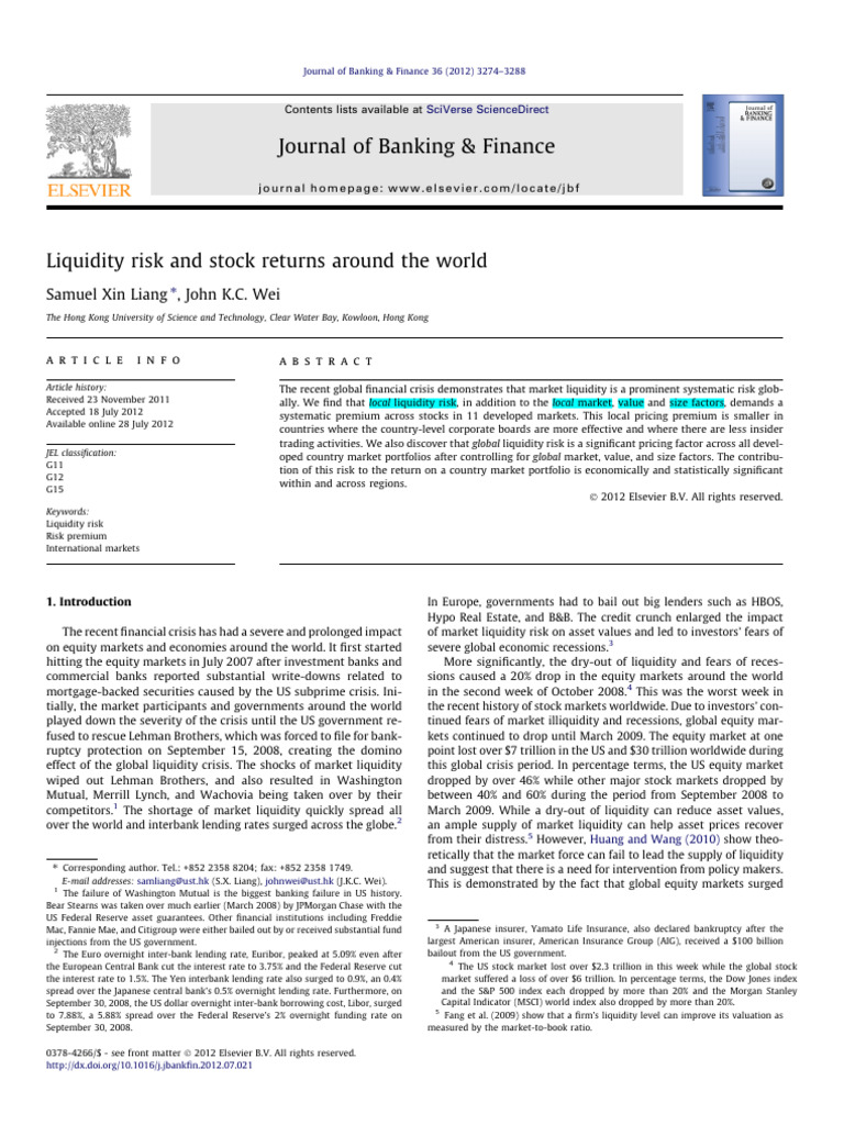 Liquidity Risk and Stock Returns Around The World Liang 2012 | PDF ...