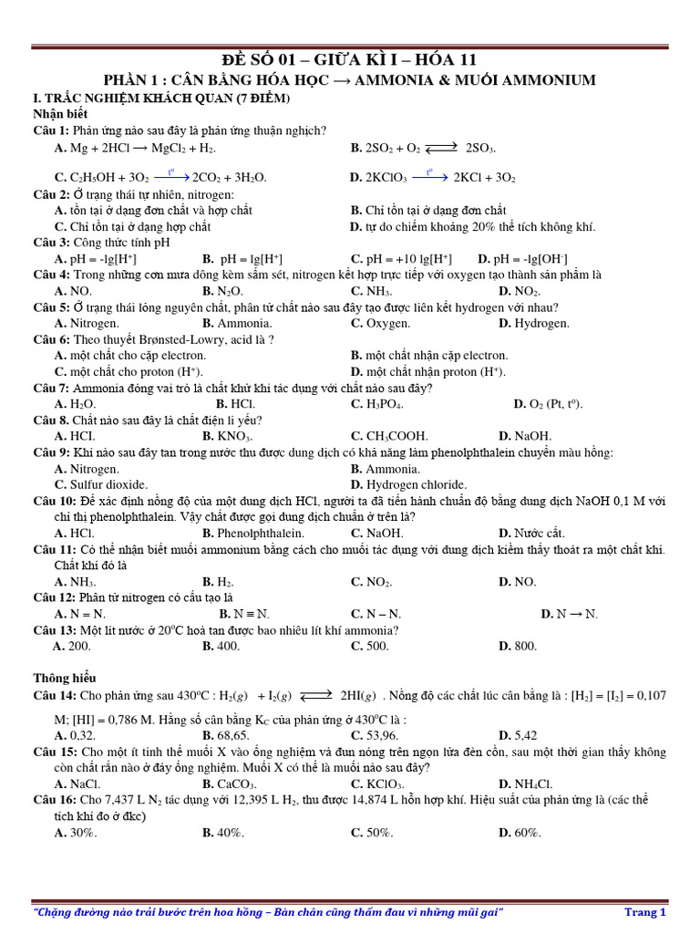 Đê Cương Hóa 11 Gi A K 1 2023 | PDF