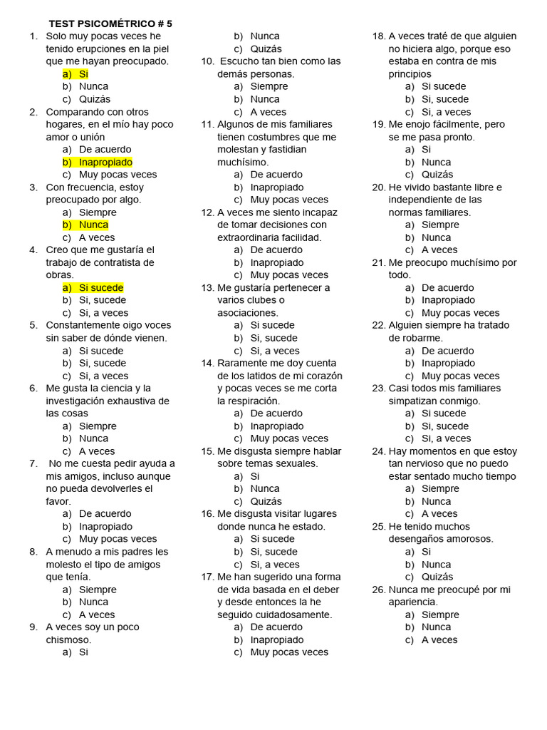 Test Psicometrico # 5 2023 (1) | PDF