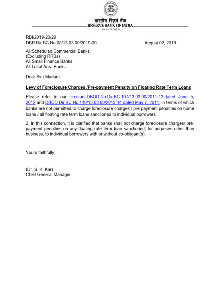 Home Loan Foreclosure No Charge Circular | PDF