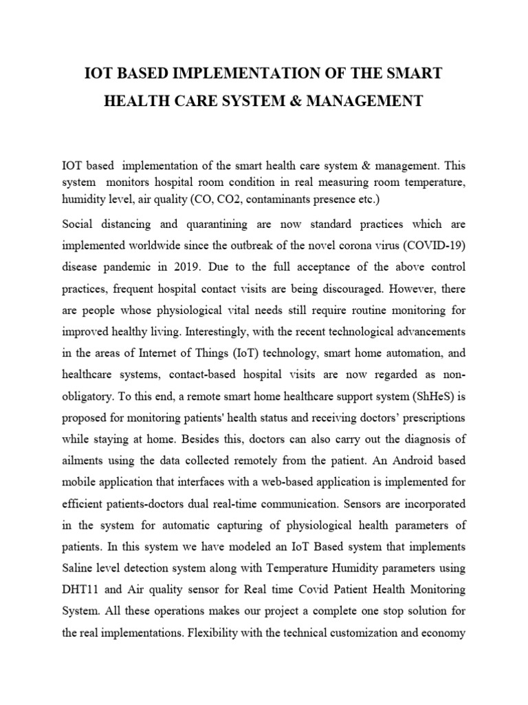 Iot Based Implementation of The Smart Health Care System & Management ...
