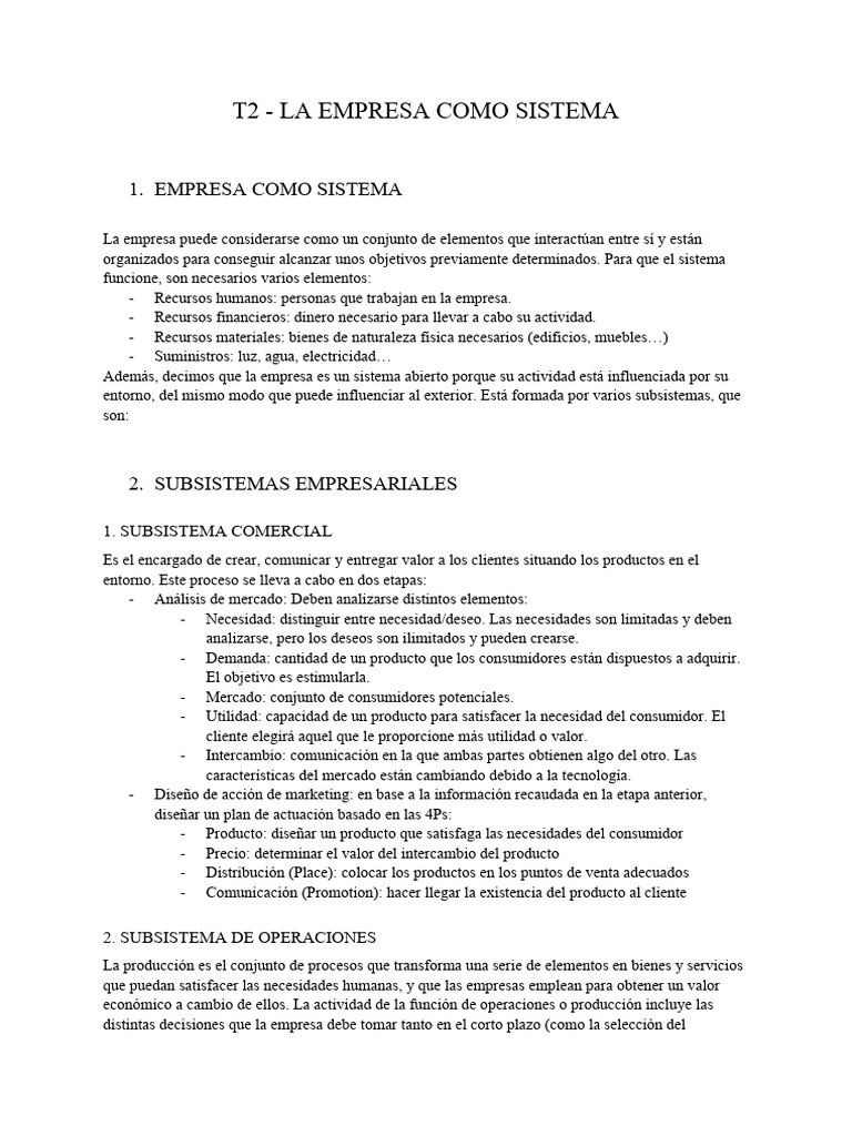 T2 - La Empresa Como Sistema | PDF | Business | Producto (Negocio)