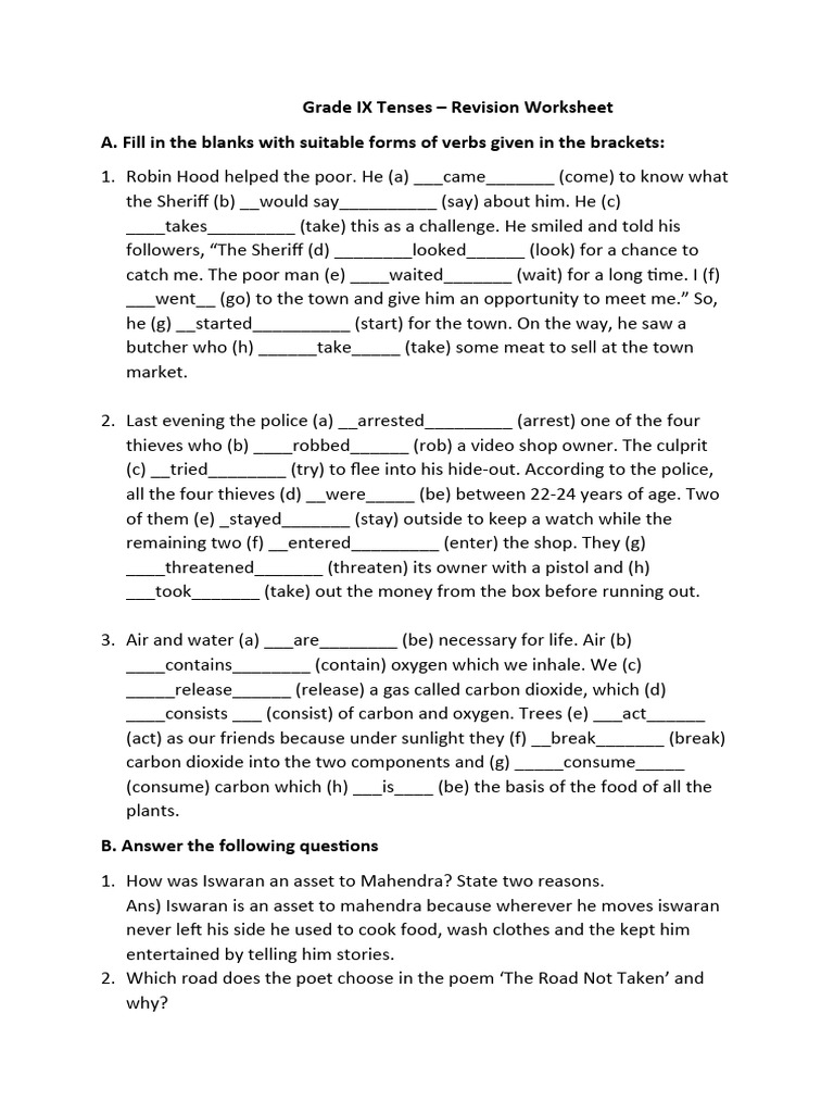 Grade IX Tenses Revision Worksheet | PDF | Deforestation | Forests