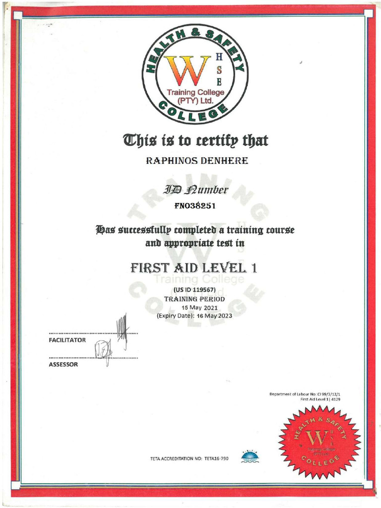 First Aider - Raphinos Denhere | PDF