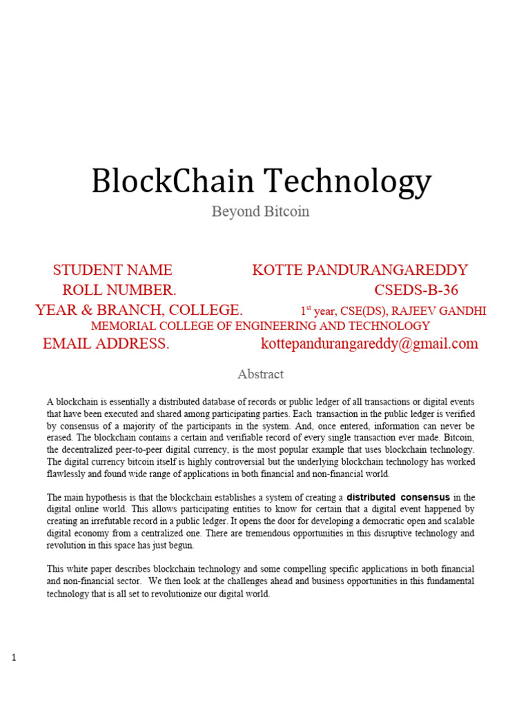 Blockchain Technology Paper | PDF | Cryptocurrency | Bitcoin