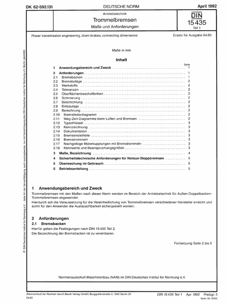 Din 15435-1 1992-04 | PDF