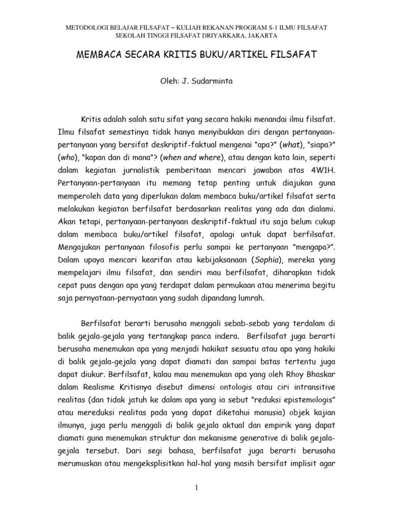 Membaca Secara Kritis - JSD 2023 | PDF | Filsafat | Pengembangan Diri