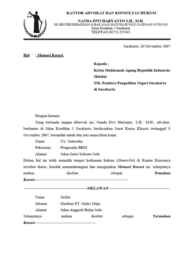 PLKH Perdata Memori Kasasi | PDF